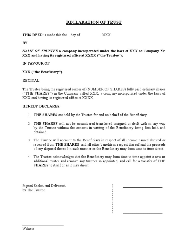Declaration of Trust | PDF | Trustee | Beneficiary (Trust)