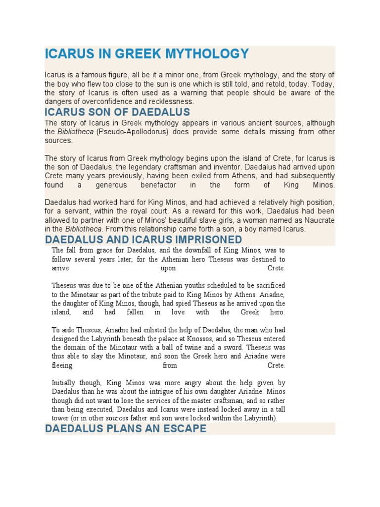 Icarus in Greek Mythology | PDF | Minotaur | Theseus