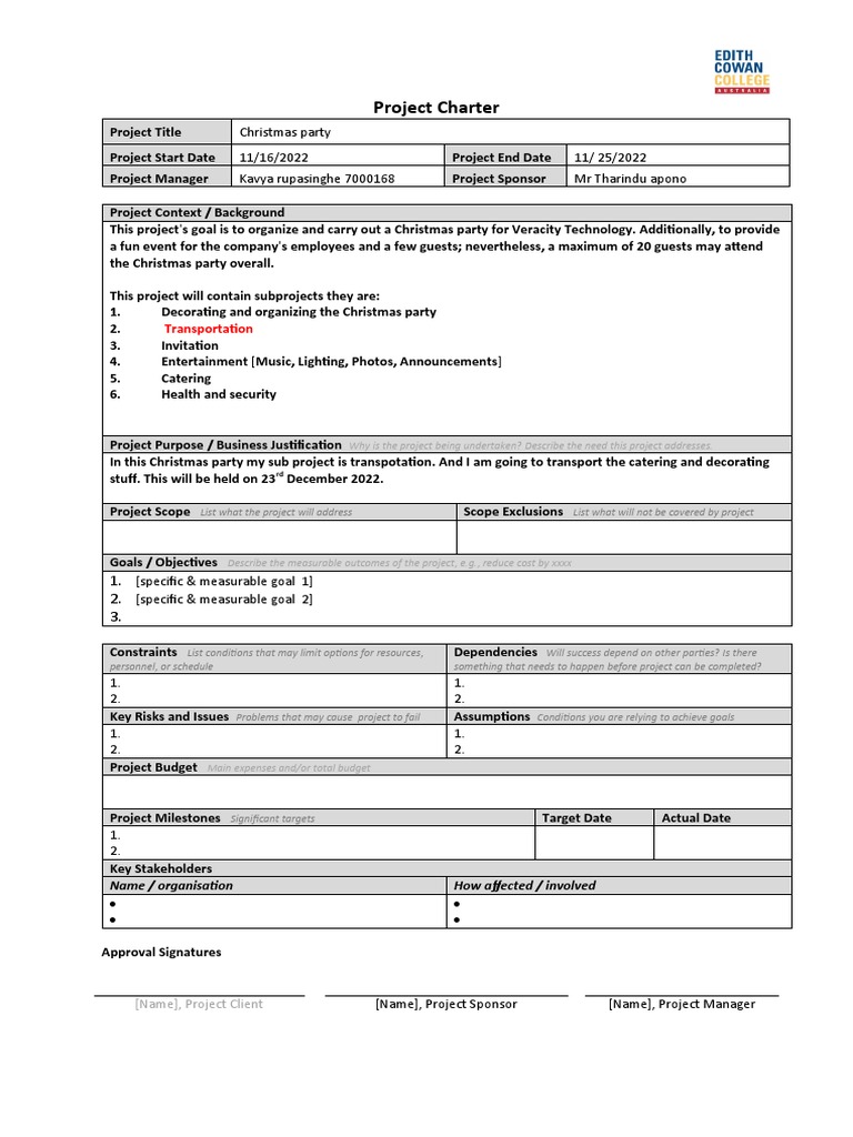 Project Charter Template 201902 v2-2 | PDF
