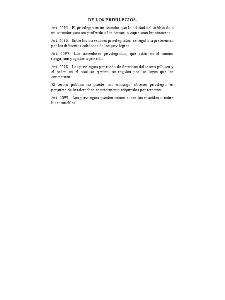 Privilegios de Acreedores: Muebles e Inmuebles | PDF