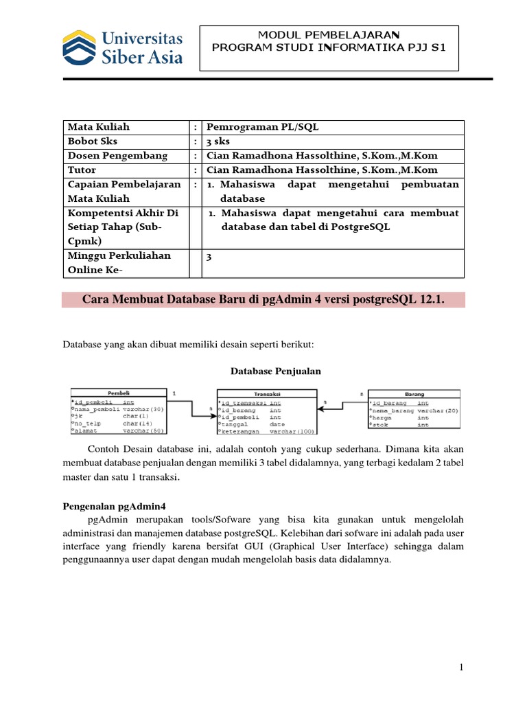 03 - Modul Pemrograman PL SQL - Membuat Database | PDF