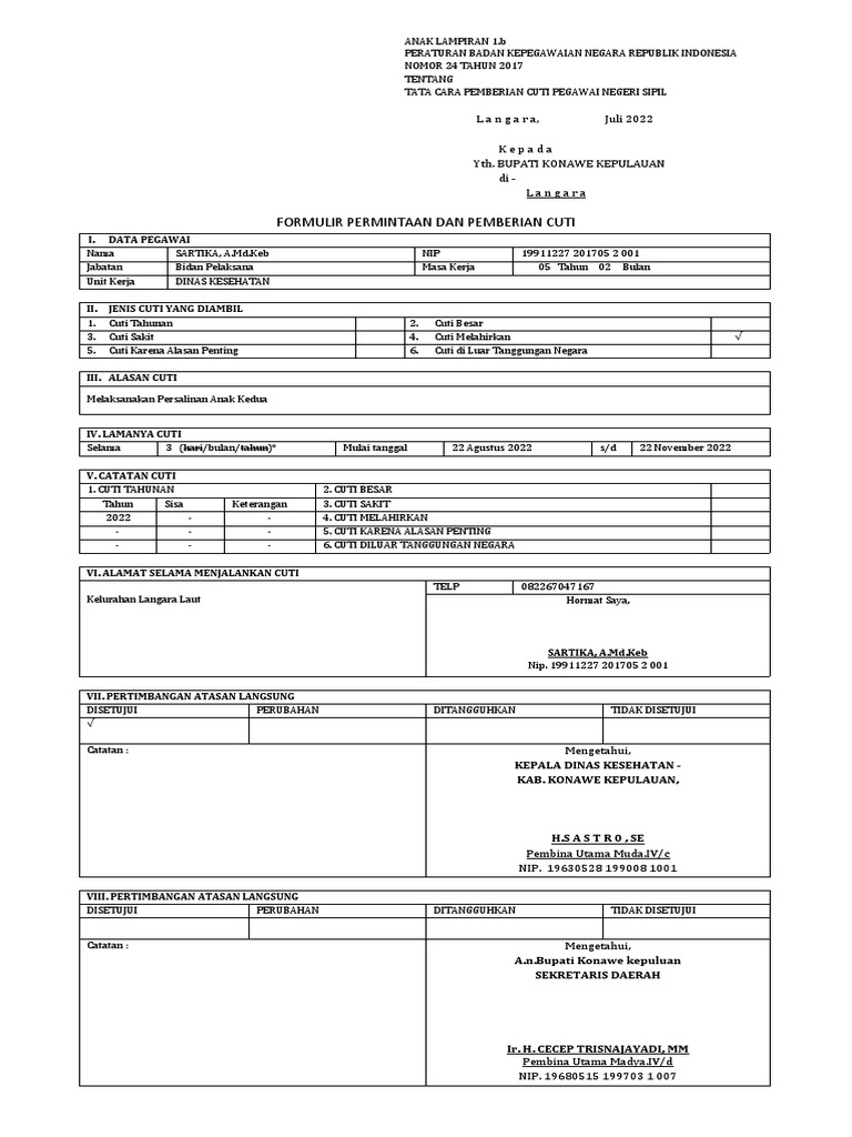 Surat Izin Cuti Bersalin PNS 2022 | PDF