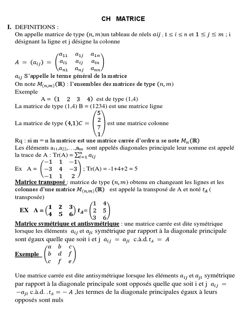 Cour MATRICE | PDF | Matrice (Mathématiques) | Analyse mathématique