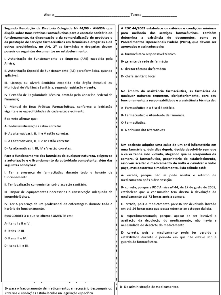 Atividade RDC 44 | PDF | Farmacêutico | Farmácia