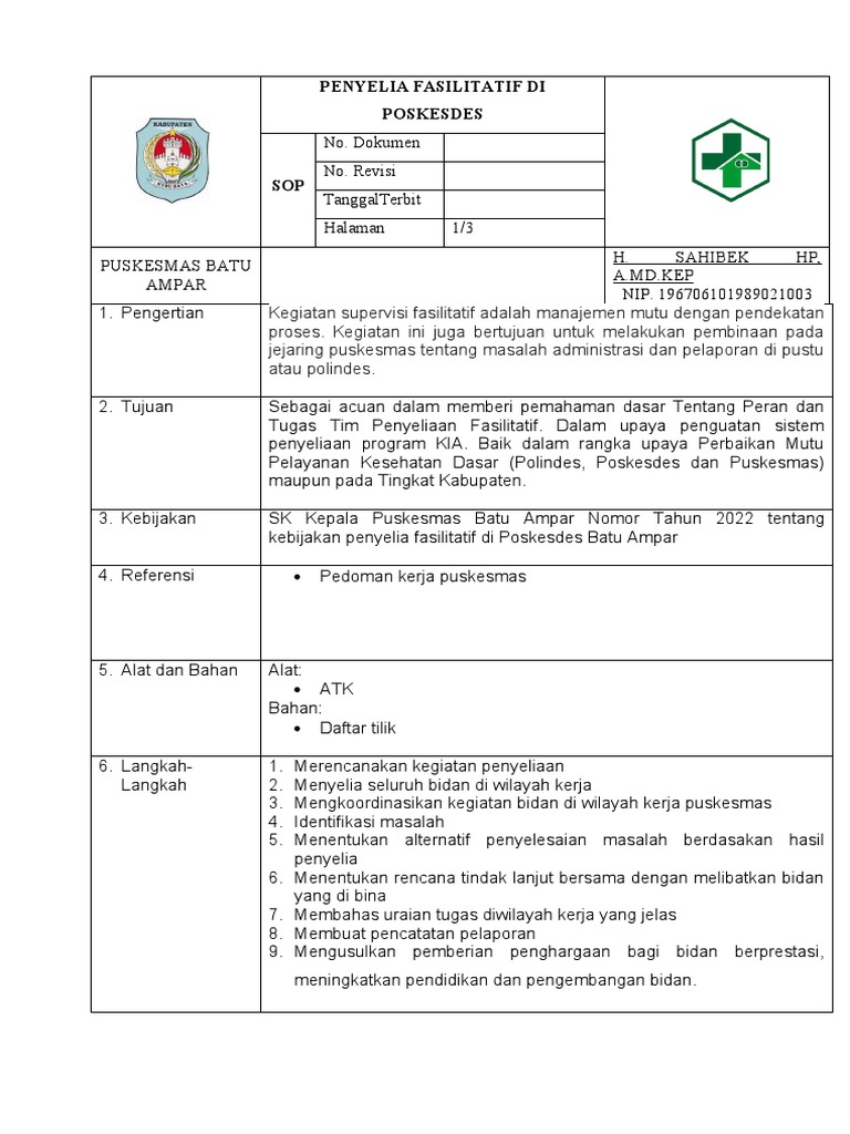 Sop Penyelia Fasilitatif Di Poskesdes | PDF