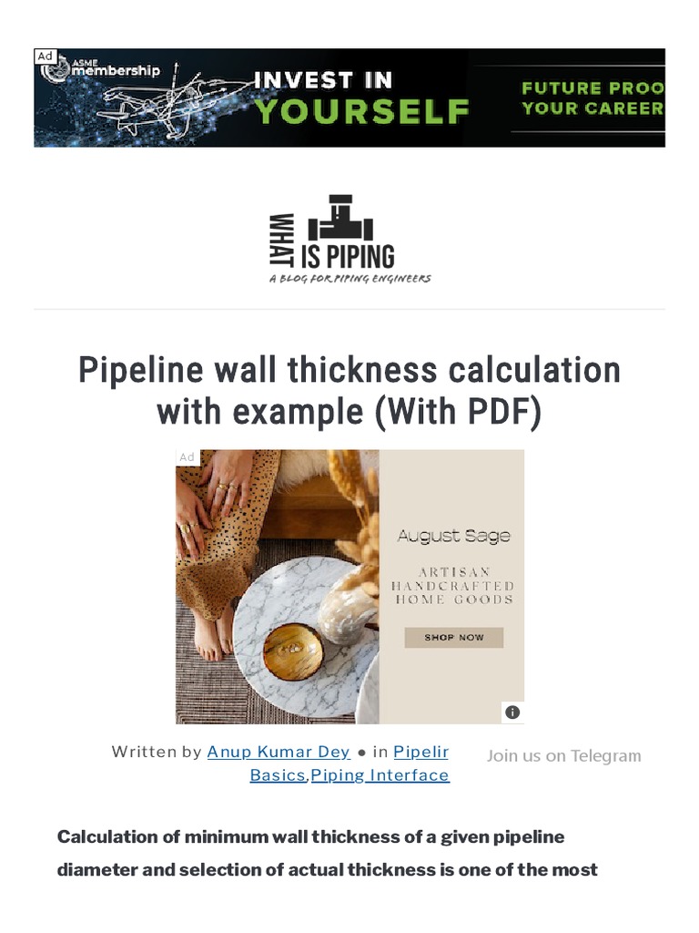 Pipeline Wall Thickness Calculation With Example (With PDF | PDF | Pipe ...