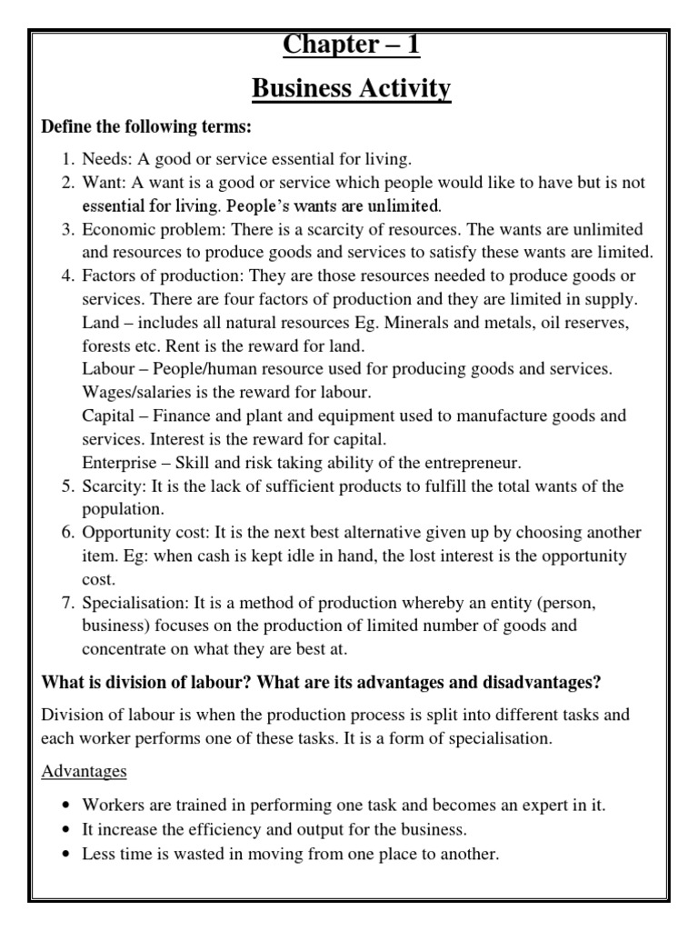 Chapter-1, Business Activity | PDF | Labour Economics | Resource
