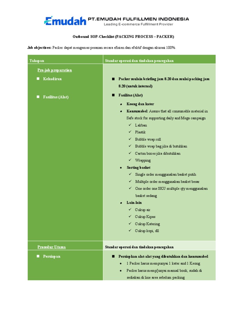 SOP Proses Packing Barang Efisien | PDF