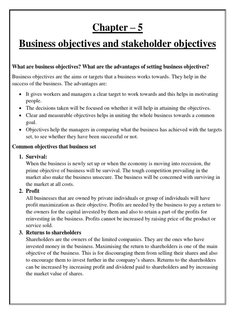 Chapter - 5, Business Objectives and Stakeholder Objectives | PDF | Profit (Economics) | Capitalism