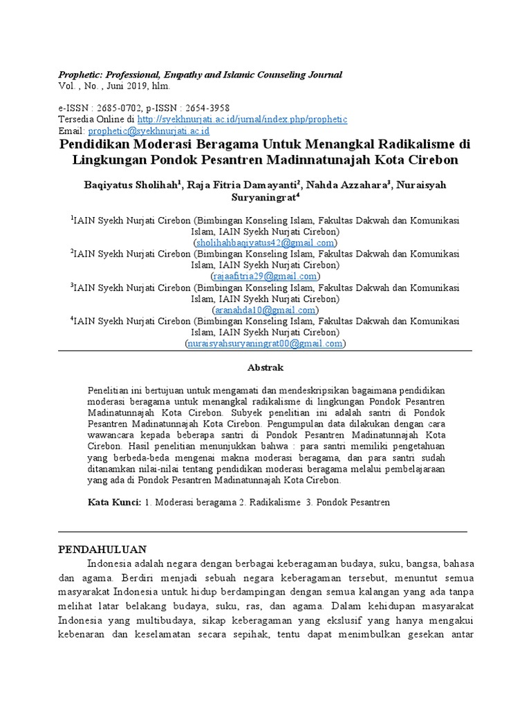 Pendidikan Moderasi Beragama Untuk Menangkal Radikalisme Di Lingkungan Pondok Pesantren ...