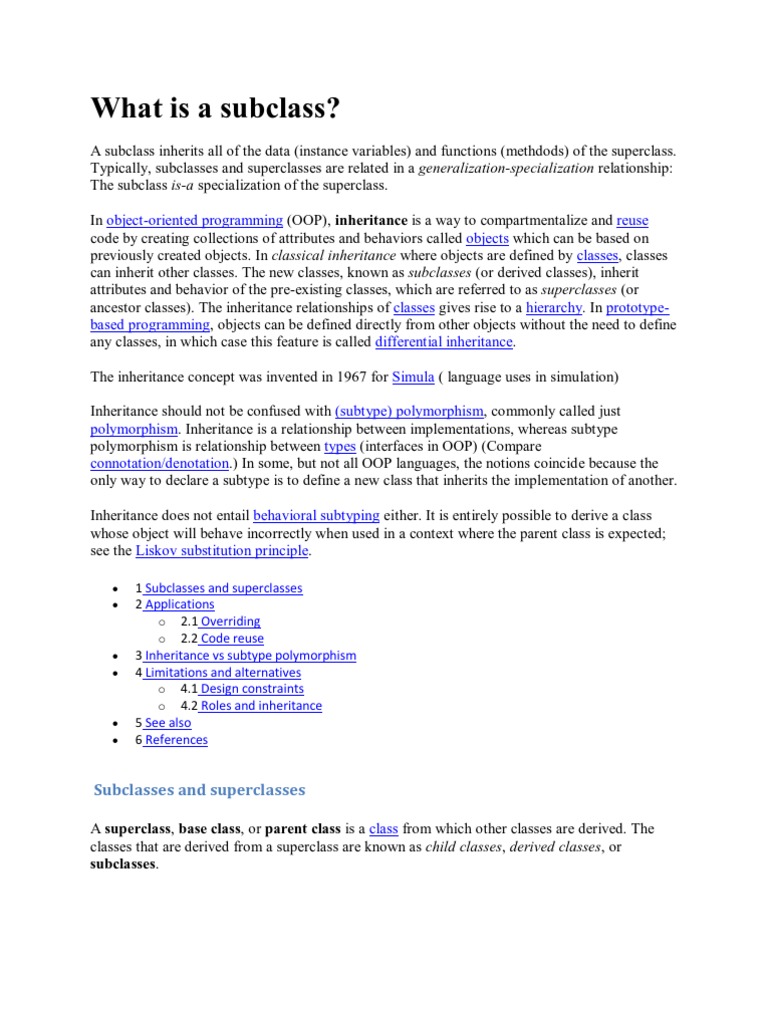 What Is A Subclass Pdf Inheritance Object Oriented Programming