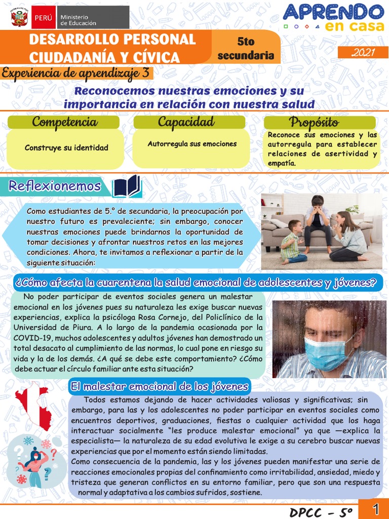 Experiencia de Aprendizaje 3 - DPCC 5 Grado | PDF | Las emociones | Aprendizaje