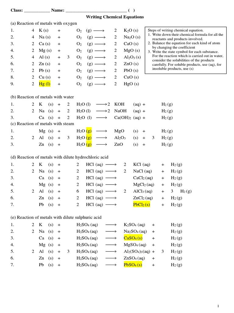CH 11 - Writing - Chemical - Equation - 1 - Ans | PDF | Hydroxide | Oxide