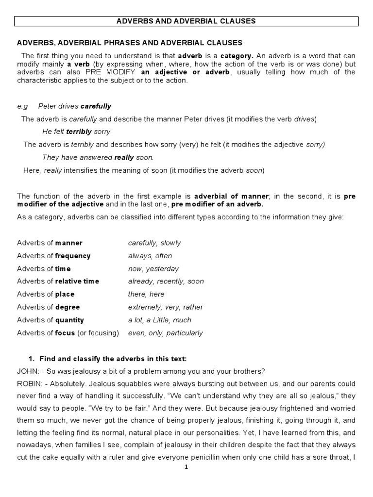 Adverbs and Adverbial Clauses | PDF | Adverb | Adjective