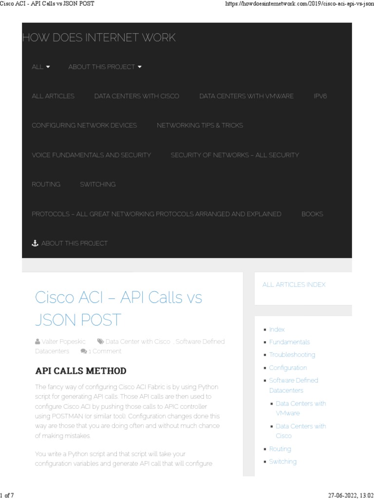 Cisco ACI - API Calls Vs JSON POST | PDF | Json | Computer Science Cisco ACI - API Calls Vs JSON POST | PDF | Json | Computer Science