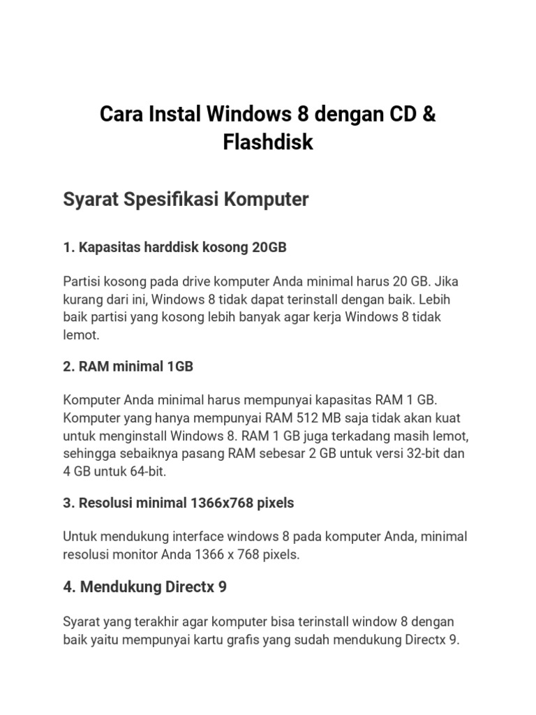 Cara Instal Windows 8 Dengan CD Dan Flashdisk | PDF