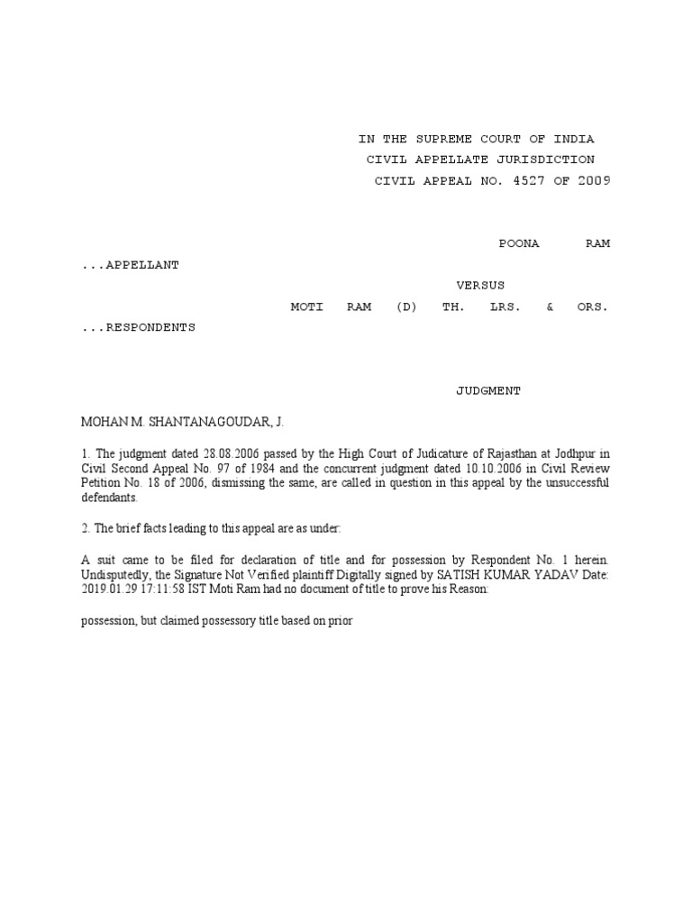 In The Supreme Court of India Civil Appellate Jurisdiction Civil Appeal ...