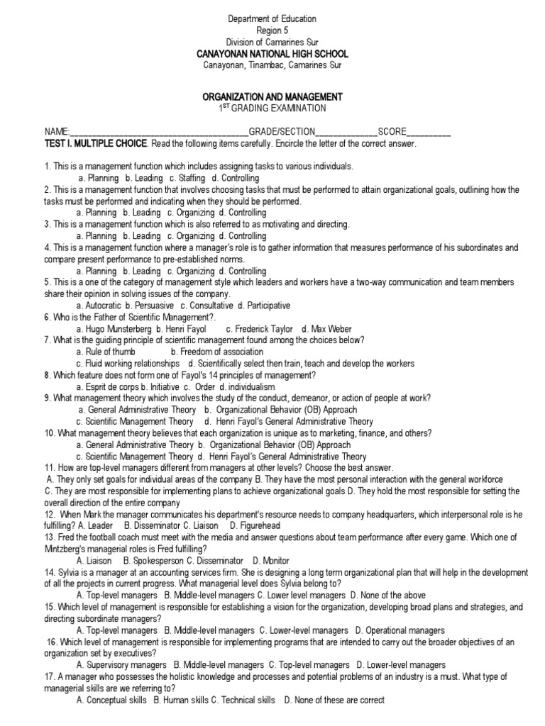 1st Grading Test Questionaire2 | Download Free PDF | Economies | Business