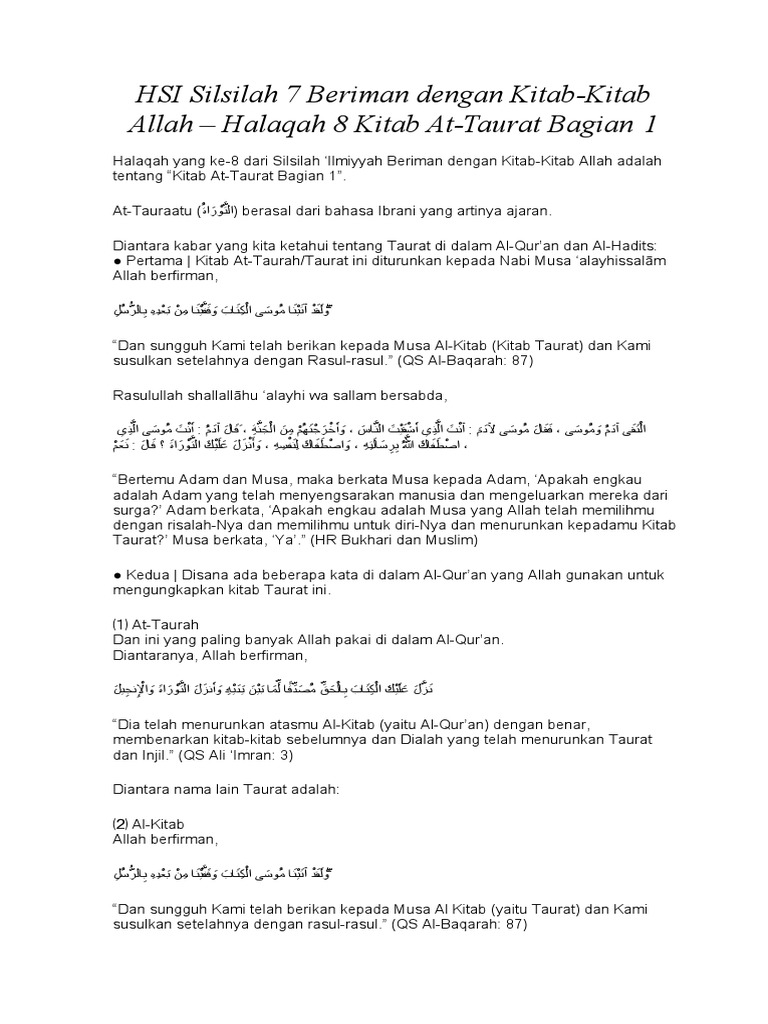 Halaqah 8: Kitab At-Taurat Bagian 1 | PDF