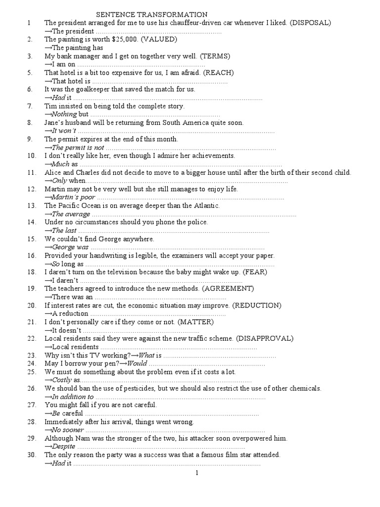 Word - Form and Rewrite Sentence | PDF