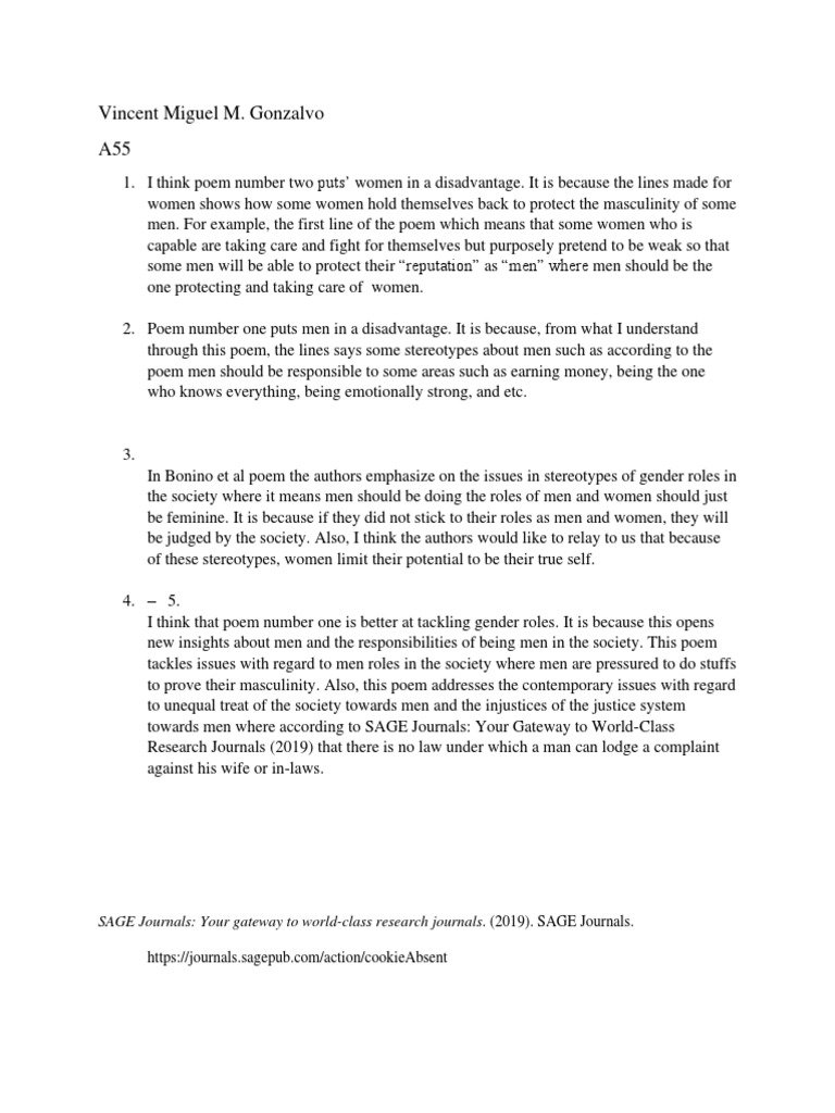 Gender Stereotypes Poems Analysis | PDF