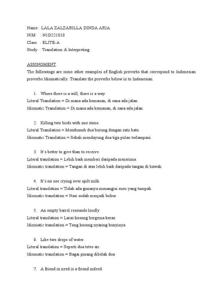 ASSIGNMENT Translation & Interpreting LALA (N1D221010) | PDF
