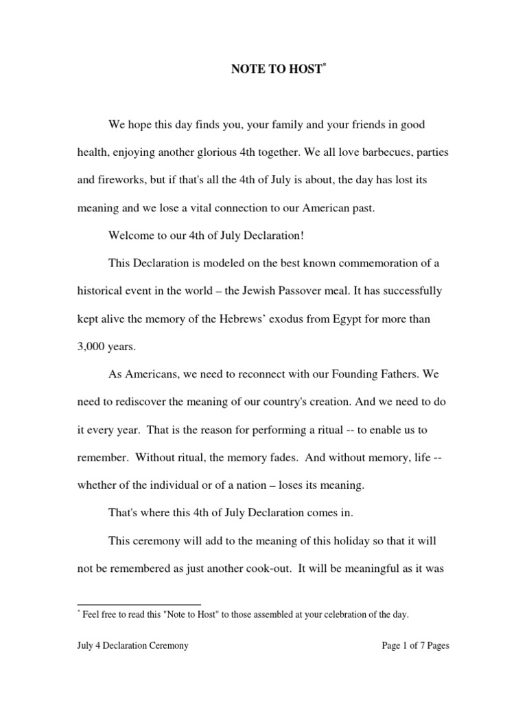4th of July Declaration Ceremony Guide | PDF | Independence Day (United ...