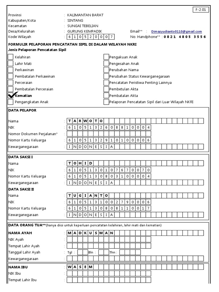 Form Akta Kematian | PDF