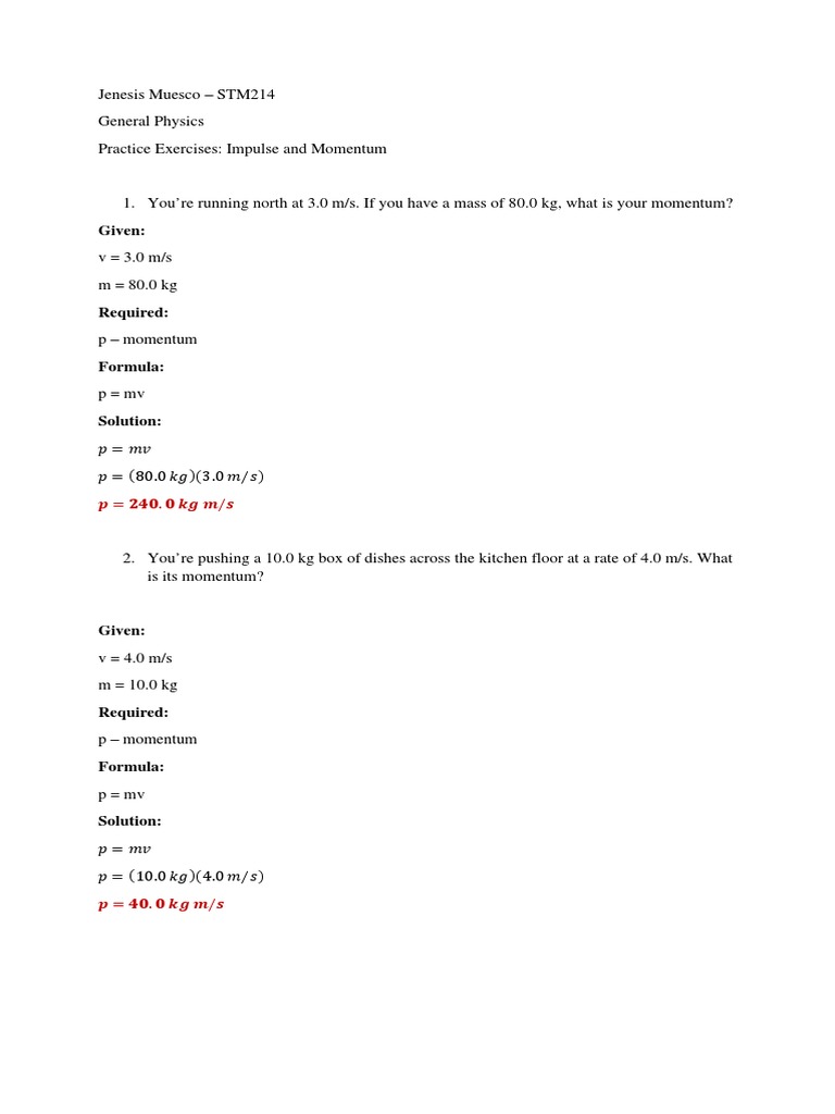 Impulse and Momentum Practice Problems | PDF | Momentum | Physical ...