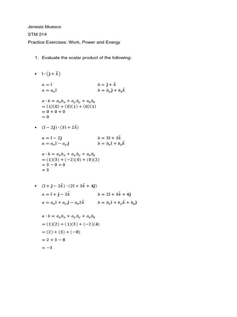MUESCO-STM 214 - Practice Exercise - Work, Power, and Energy | PDF ...