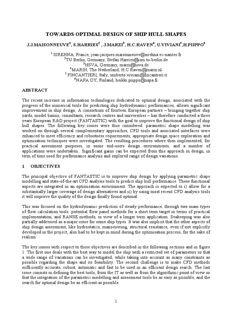 Towards Optimal Design of Ship Hull Shapes | PDF | Mathematical ...