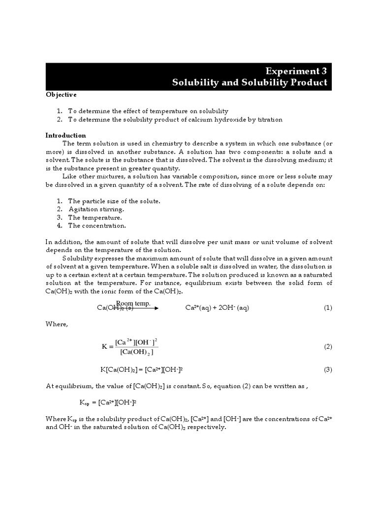 Lab Manual FSI 12803 Exp 3 7.11.2022 | PDF | Solubility | Chemistry