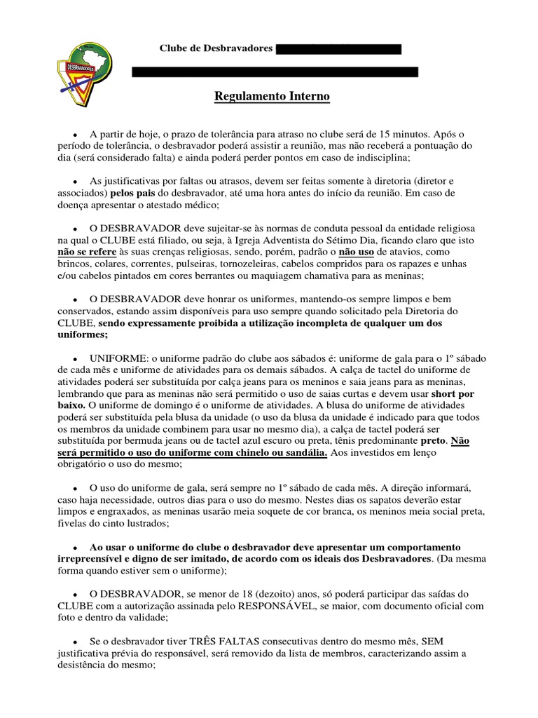 Regulamento Interno - MODELO | PDF