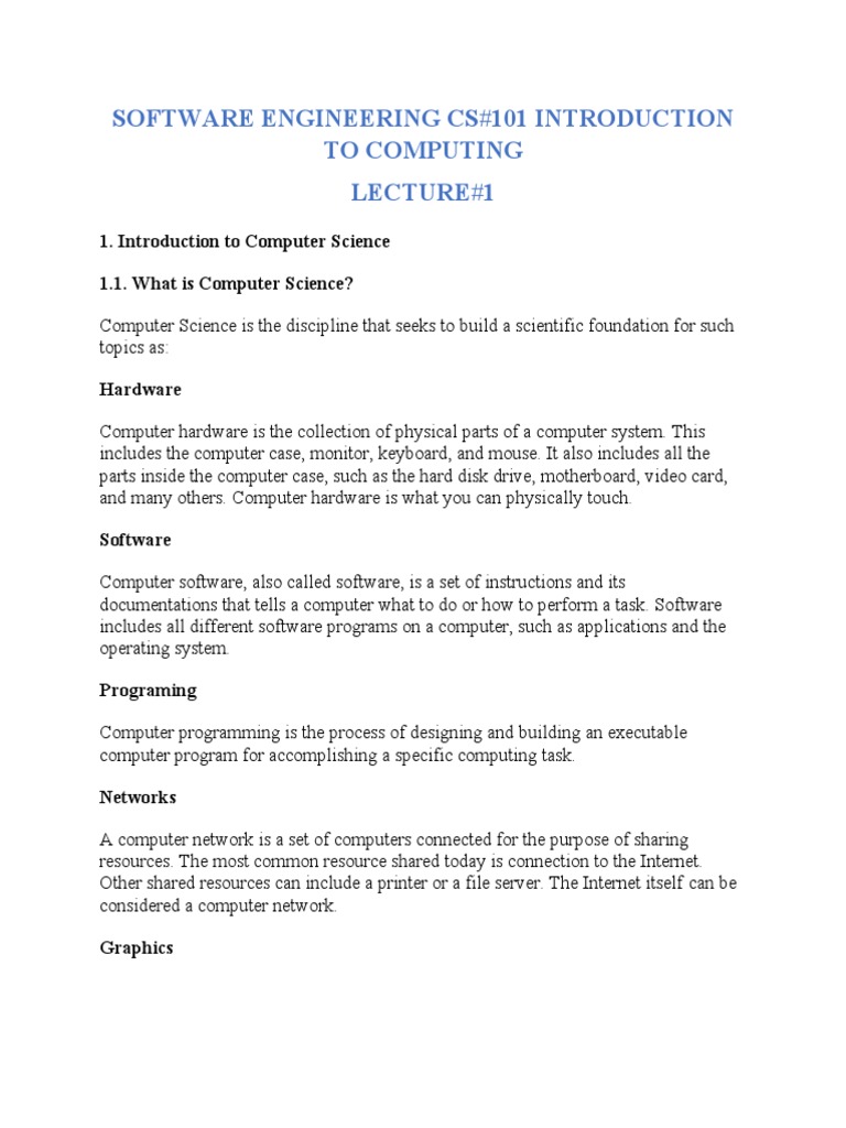 Software Engineering CS#101 Introduction To Computing | PDF | Computer Data Storage | Random ...