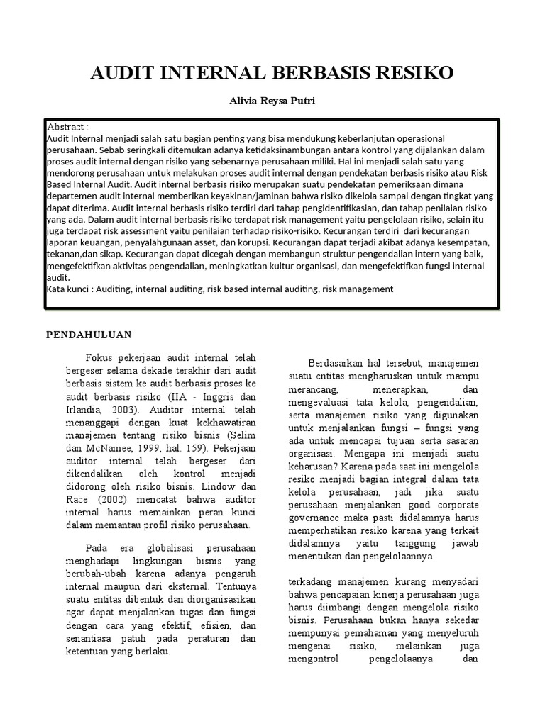 Audit Internal Berbasis Risiko: Pendekatan dan Tujuan | PDF