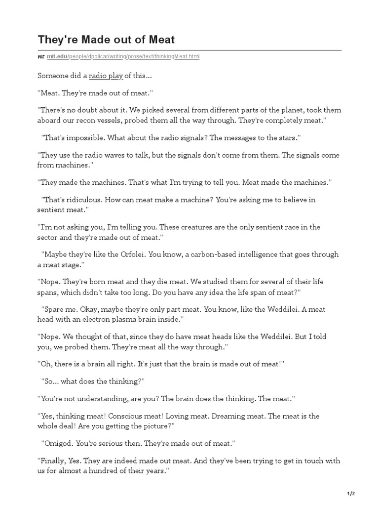 Sci-Fi Satire: Sentient Meat | PDF