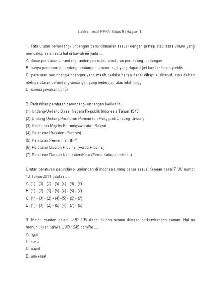 Latihan Soal PPKN Kelas 8 | PDF
