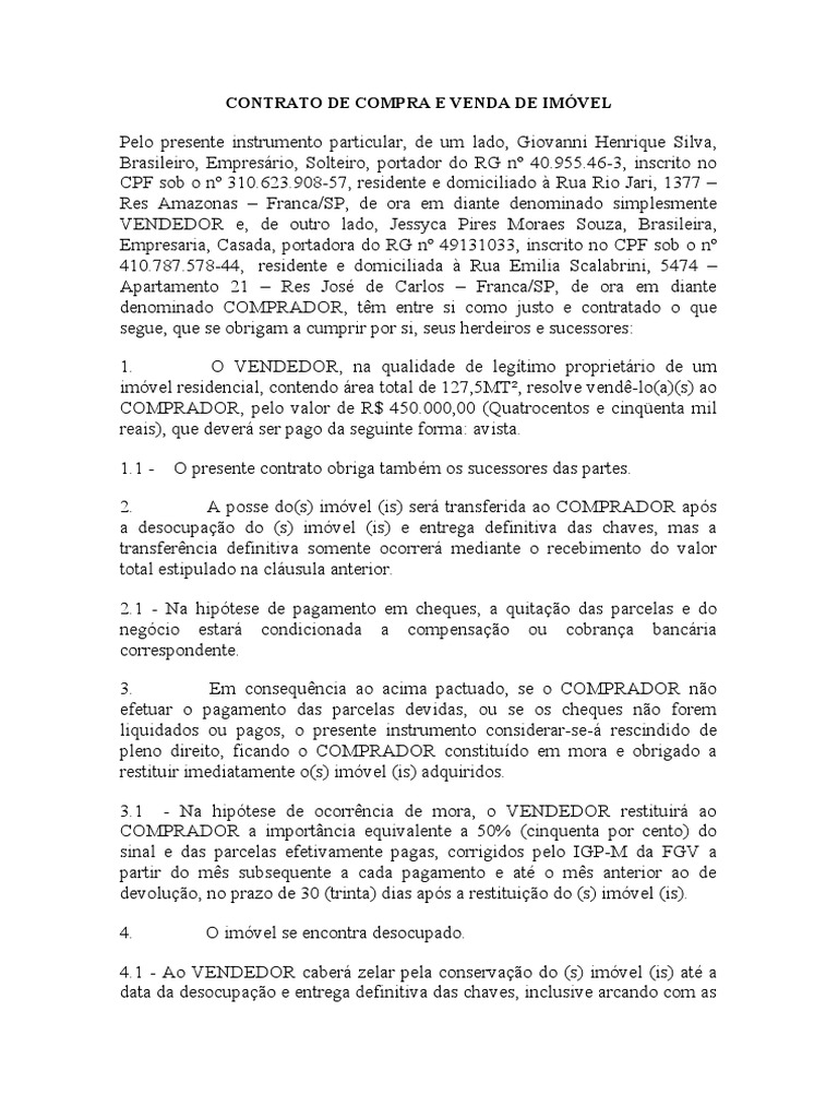 Contrato de Compra e Venda de Imóvel | PDF