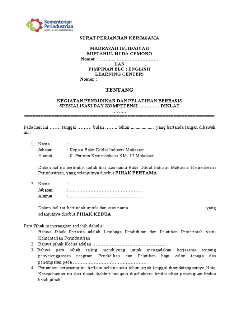 Perjanjian Kerjasama Pendidikan Mi Miftahul Huda Pdf