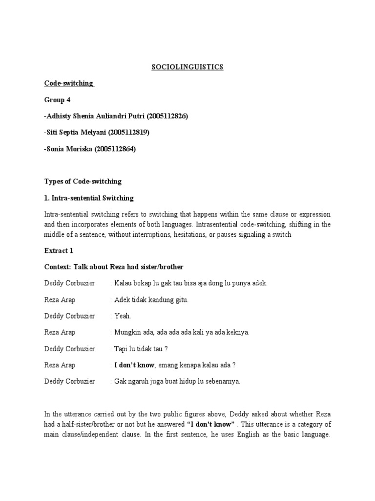 Code-Switching in Sociolinguistics | PDF | Indonesian Language ...