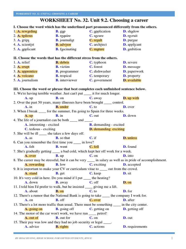 Career Choice Worksheet Guide | PDF