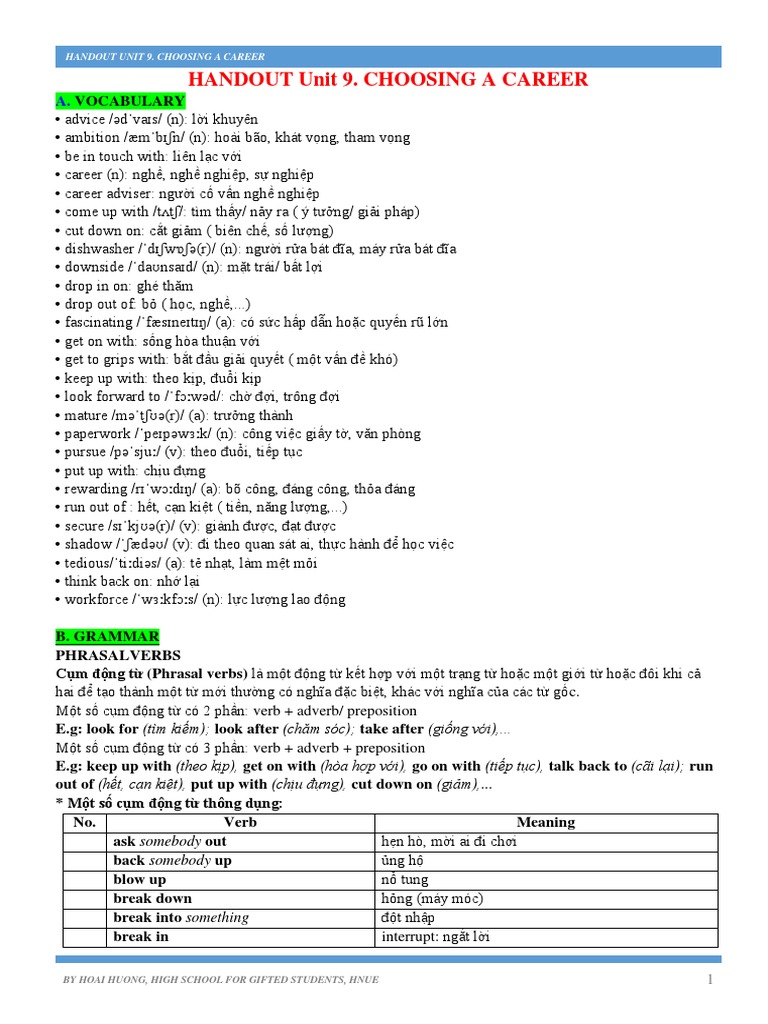Handout Unit 9. Choosing A Career | PDF