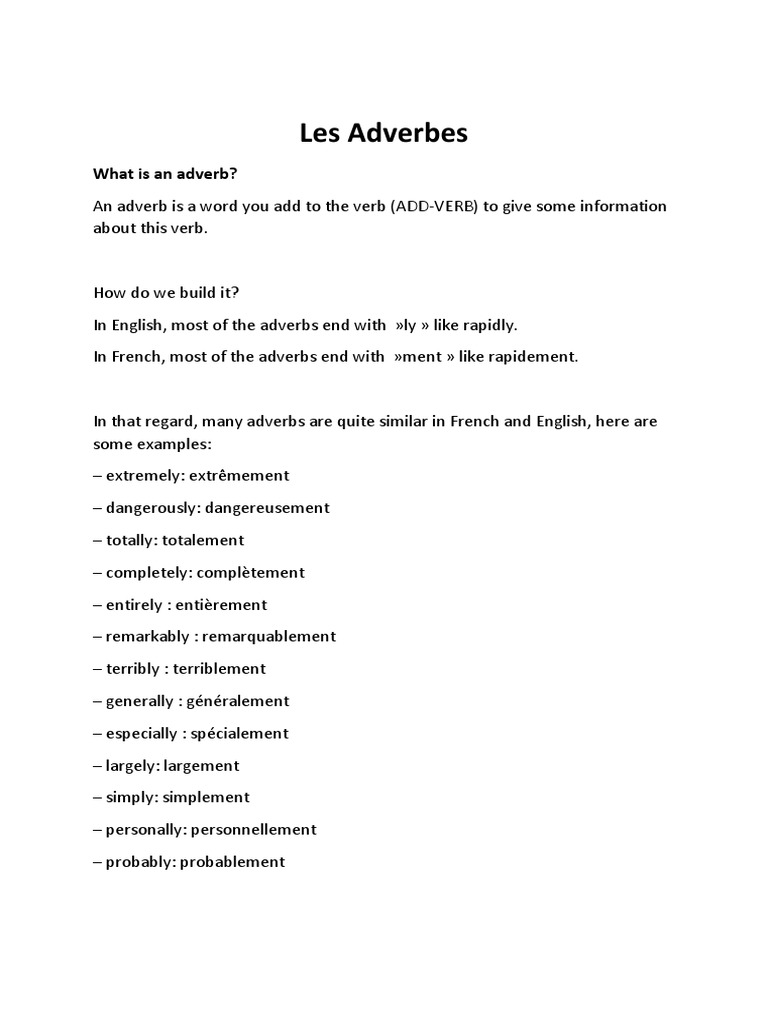 Les Adverbes | PDF | Adverb | Grammatical Gender