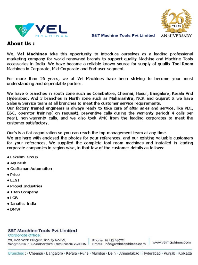 Vel Machines Company Profile. | PDF | Numerical Control | Drill