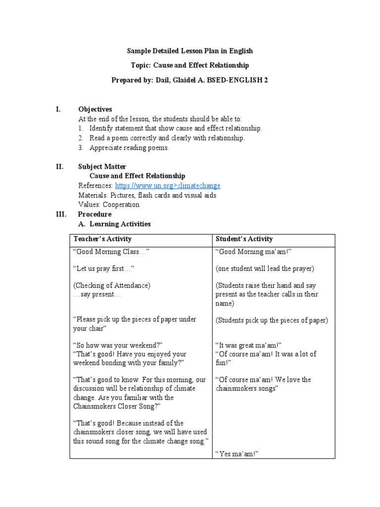 2 Sample Detailed Lesson Plan | PDF | Climate Change | Natural Environment