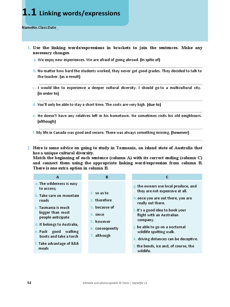 Standard - Grammar - U1.1 - Linking Words - Expressions | PDF