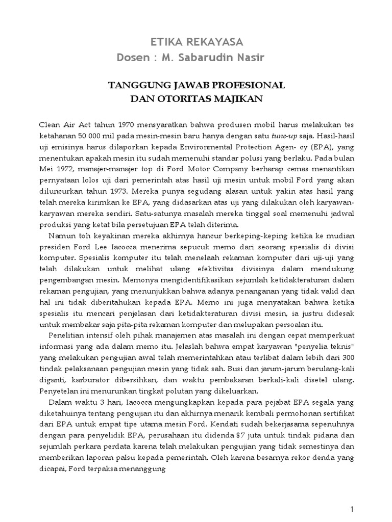 Etika Rekayasa Bab 5 - Tanggung Jawab Profesional Dan Otoritas Majikan | PDF