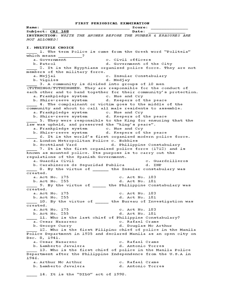 CRI 168 Periodical Exam Review | PDF
