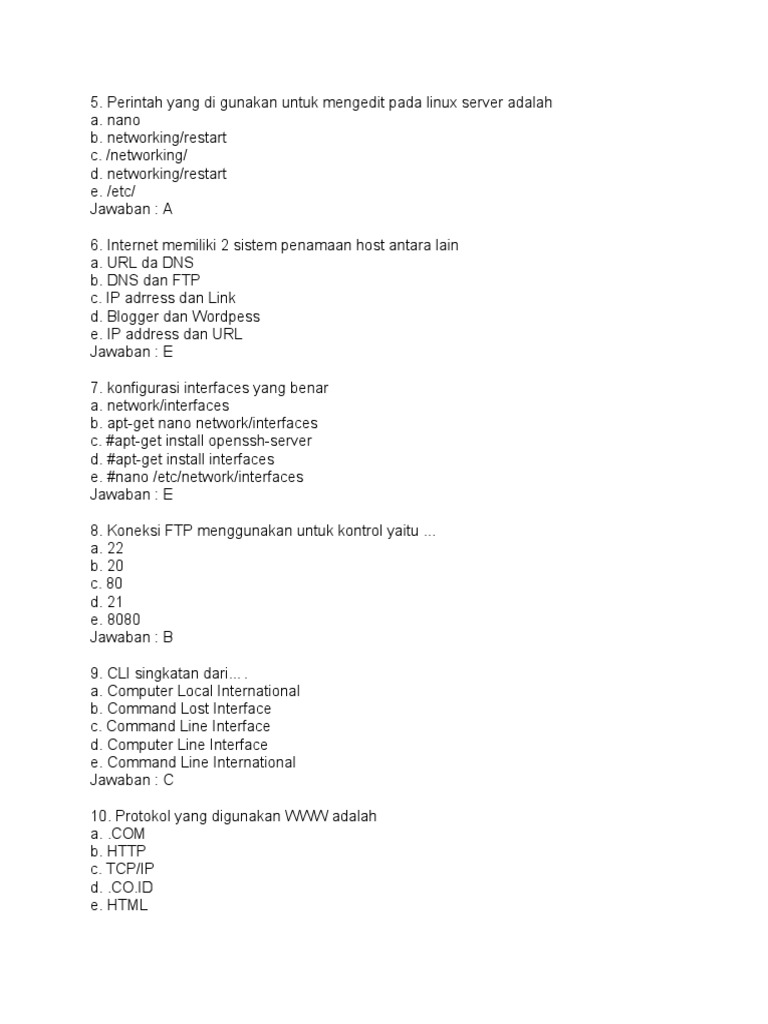 Kuis Linux dan Jaringan: Jawaban dan Penjelasan | PDF