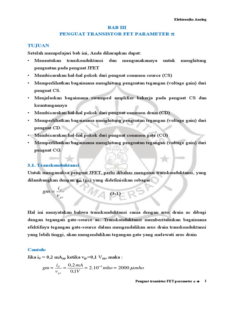 Penguat Transistor FET: Analisis dan Perhitungan | PDF